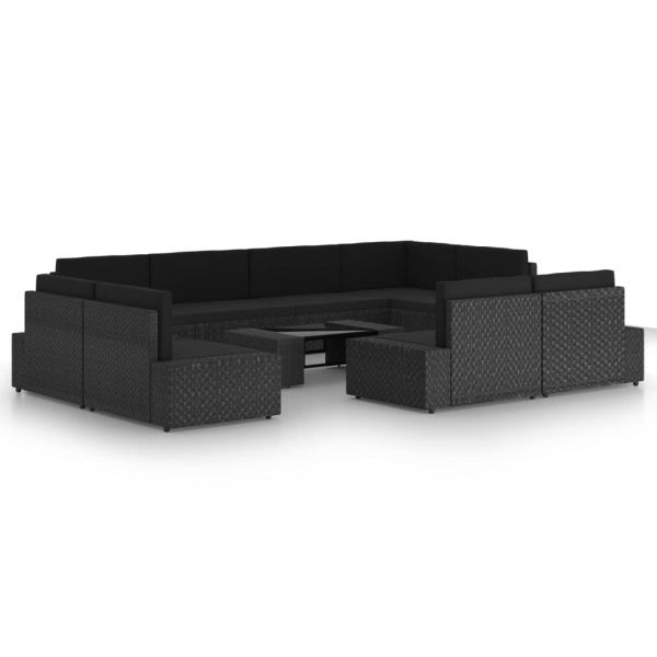 10 Peças Conjunto Lounge De Jardim Com Almofadões Vime Pe Preto 3067137 Kuantokusta