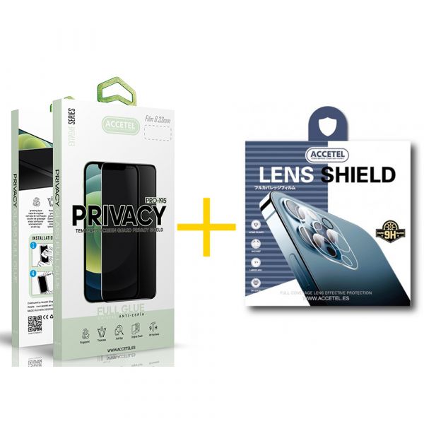 Accetel Pack Película De Vidro Temperado Anti Spy Película De Câmara